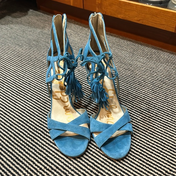 Sam Edelman | Shoes | Sam Edelman Blue Suede Heeled Sandals | Poshmark